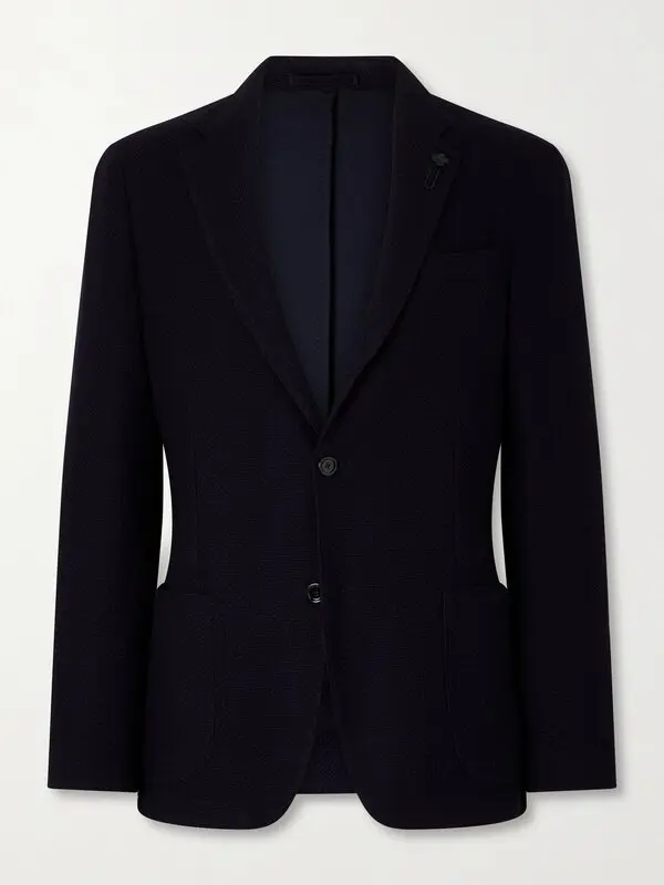 LARDINI Honeycomb-knit Wool Blazer - Blue