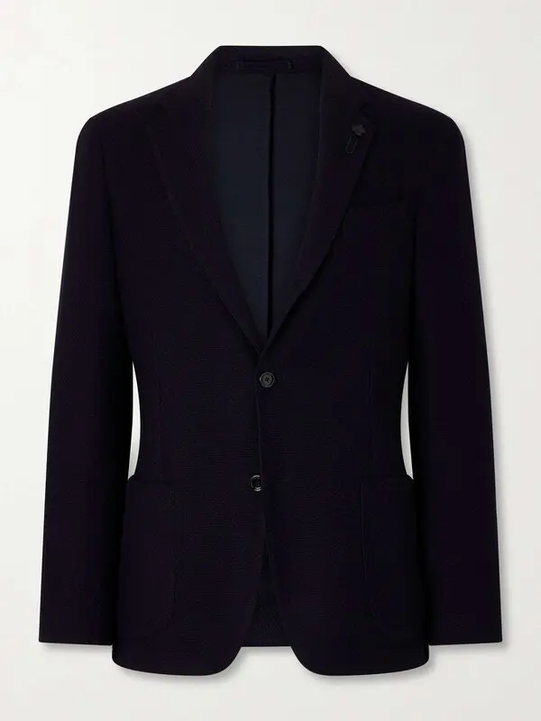 LARDINI Honeycomb-knit Wool Blazer - Navy