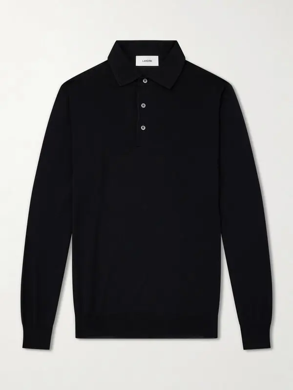 LARDINI Virgin Wool Polo Sweater - Black