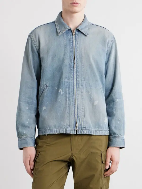 FULLCOUNT Distressed Denim Zip-up Jacket
