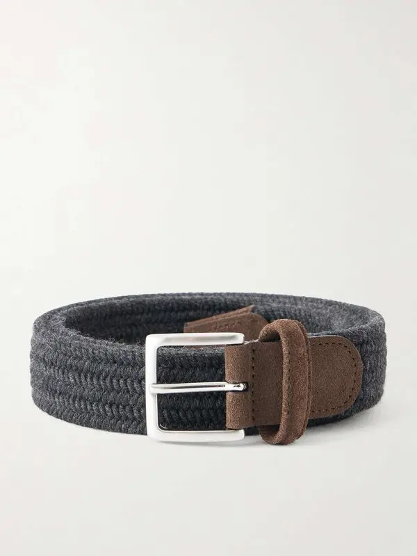 Anderson's 2cm Suede-trimmed Braided Belt