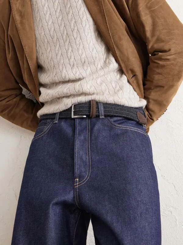 Anderson's 2cm Suede-trimmed Braided Belt