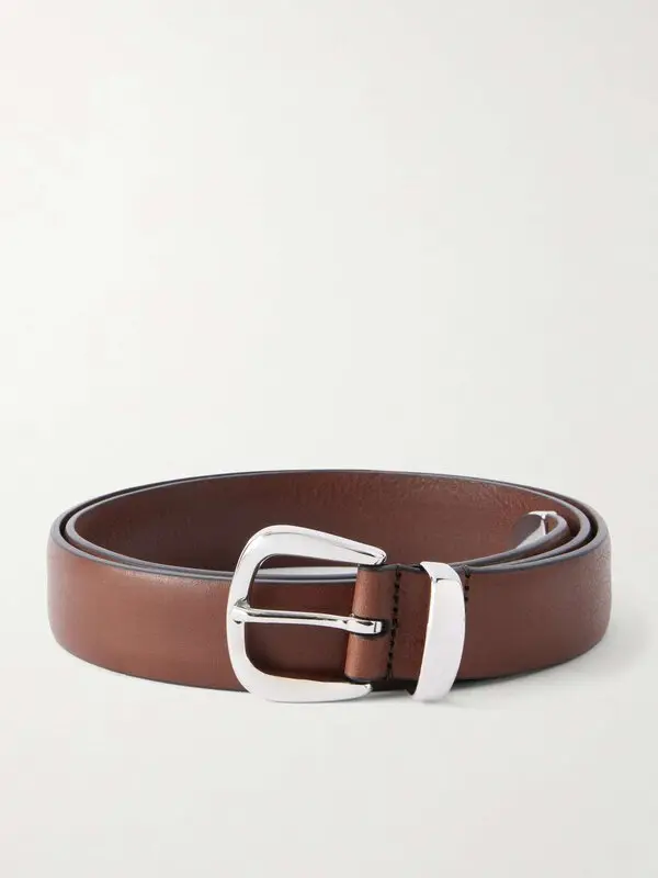 Anderson's 2cm Silver-tone And Leather Belt - Brown