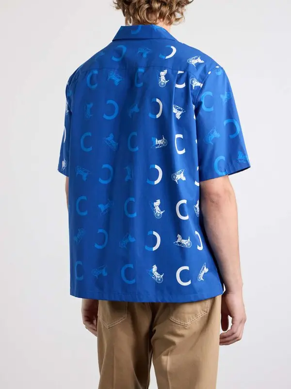Celine Camp-collar Logo-print Cotton-taffeta Shirt