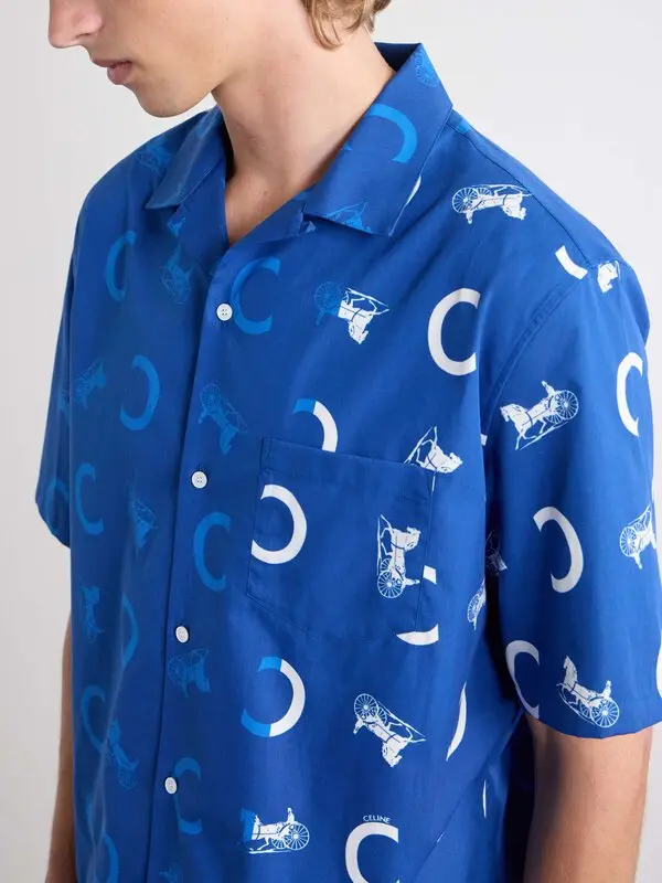 Celine Camp-collar Logo-print Cotton-taffeta Shirt