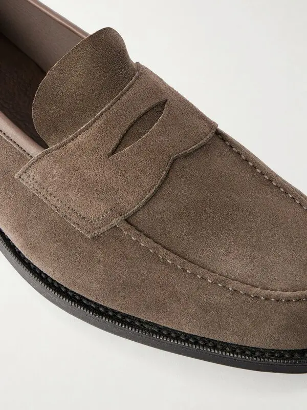 EDWARD GREEN Pimlico Suede Penny Loafers - Brown