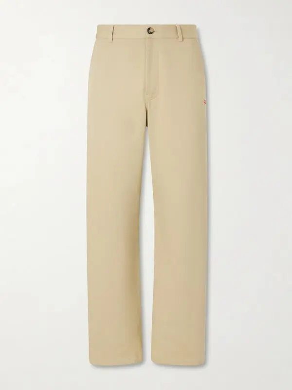 Loewe Logo-embroidered Wide-leg Cotton-blend Drill Trousers - Neutrals