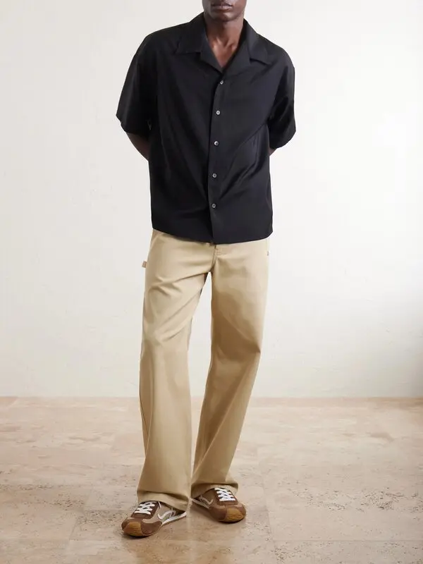 Loewe Logo-embroidered Wide-leg Cotton-blend Drill Trousers