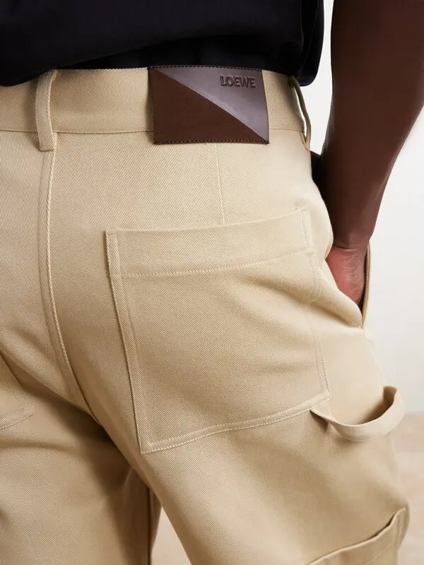 Loewe Logo-embroidered Wide-leg Cotton-blend Drill Trousers