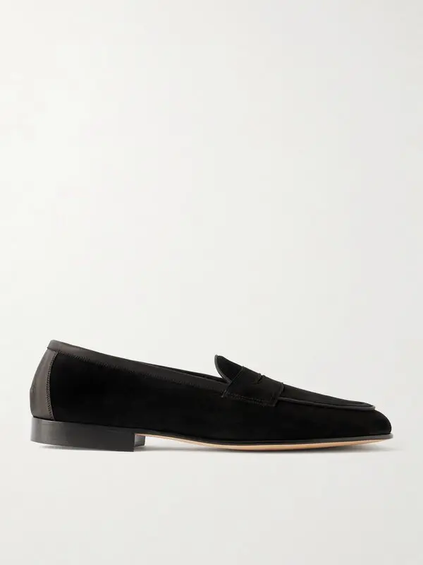 EDWARD GREEN Polperro Suede Penny Loafers - Black