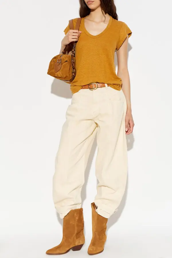 MARANT ETOILE Zankou Linen V-neck T-shirt