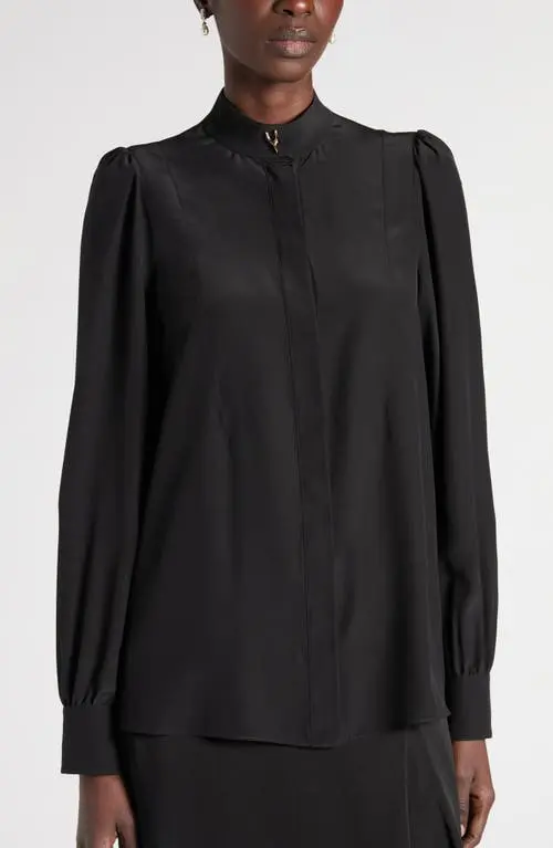 Alexander McQueen Band Collar Silk Button-up Shirt