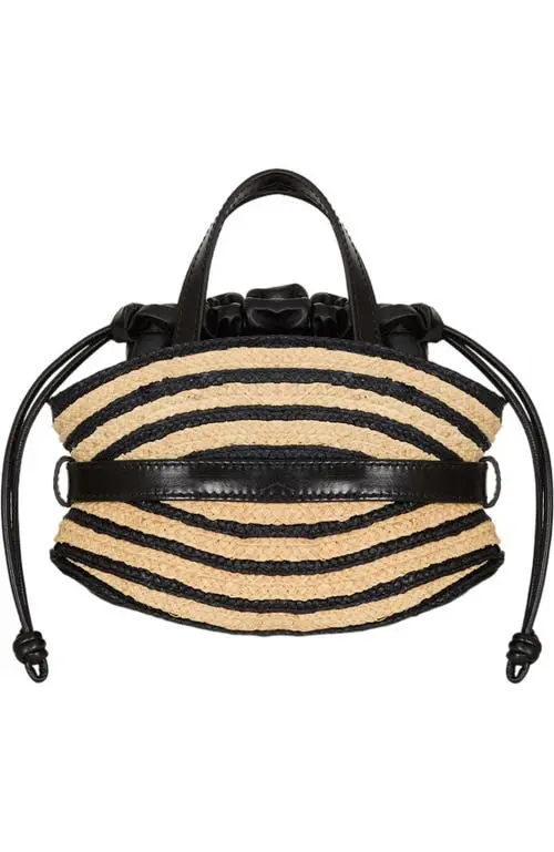 Balmain Mini Shuffle Bag In Raffia And Smooth Calfskin Leather
