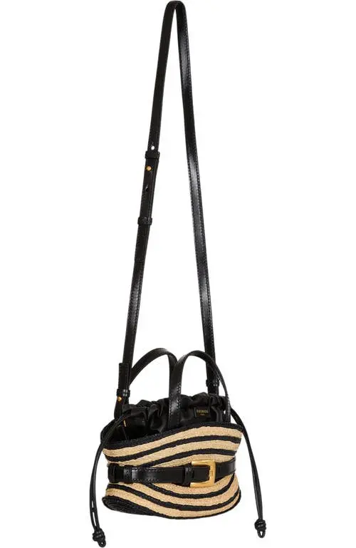 Balmain Mini Shuffle Bag In Raffia And Smooth Calfskin Leather