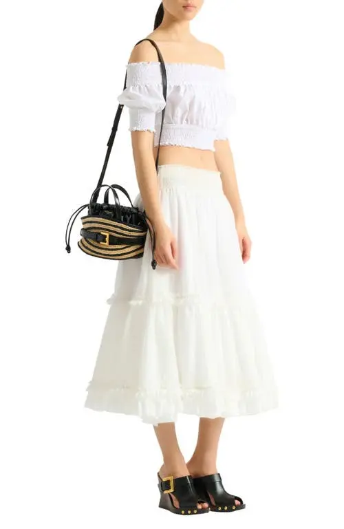 Balmain Mini Shuffle Bag In Raffia And Smooth Calfskin Leather