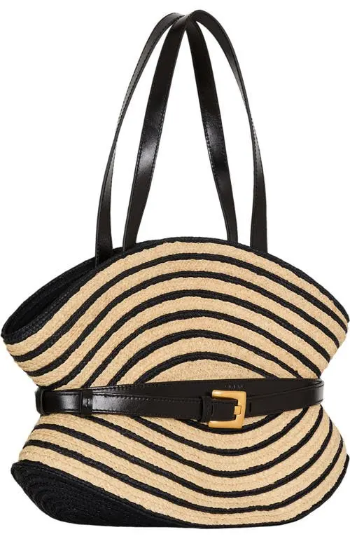 Balmain Medium Shuffle Bag In Smooth Leather And Two-tone Raffia