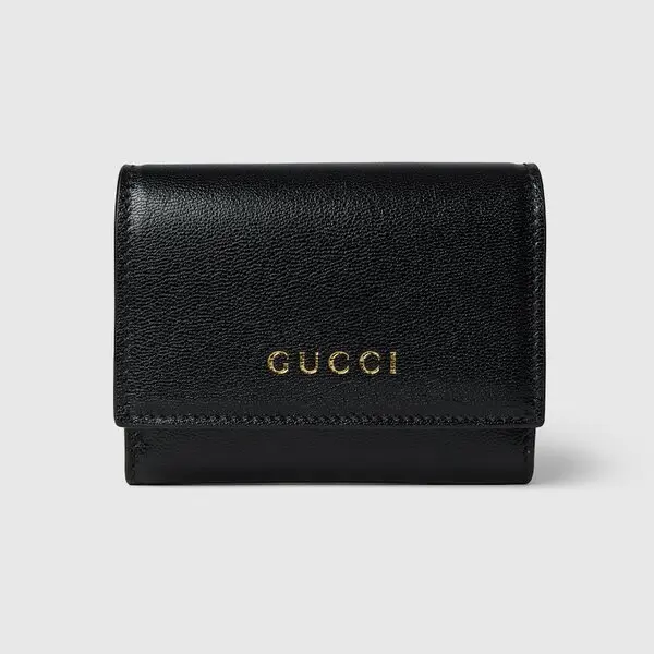 Gucci Bi-fold Card Case With Lettering Leather - Black