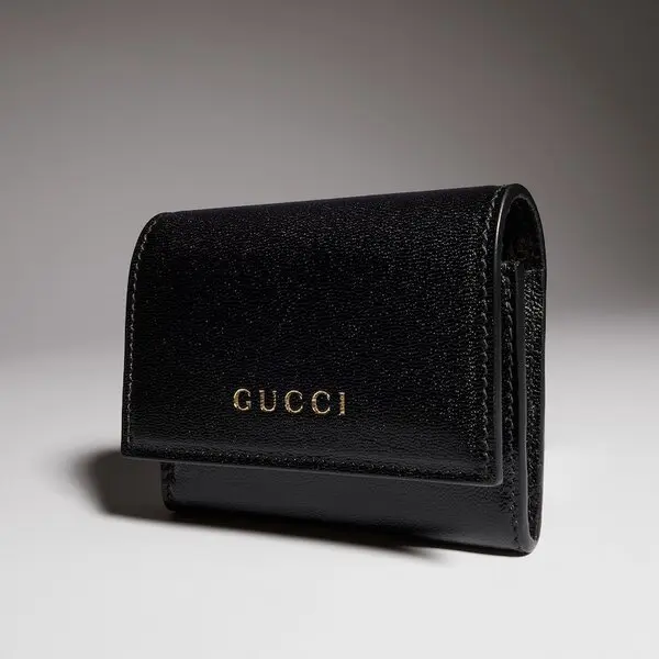 Gucci Bi-fold Card Case With Lettering Leather