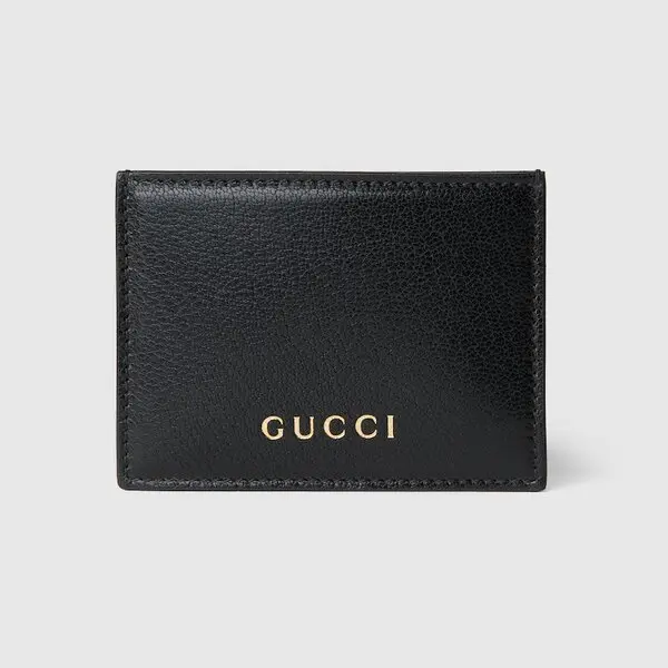 Gucci Card Case With Lettering Leather - Black