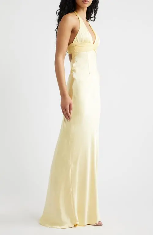 Princess Polly Odyssa Satin Halter Gown - Yellow