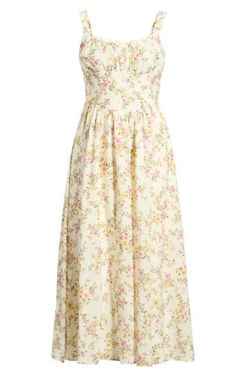 BLU PEPPER Lace Detail Floral Midi Dress
