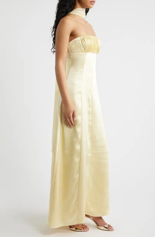 Princess Polly Masterpiece Pleated Strapless Satin Gown