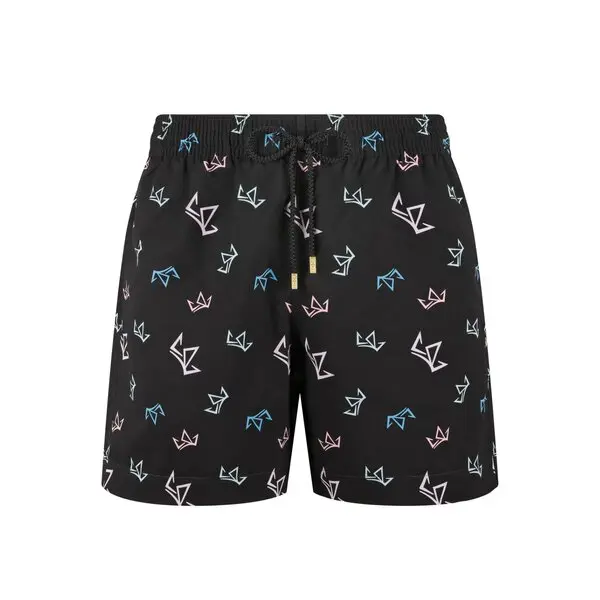 NOOR End Swim Short In Crown Print Jet - Black