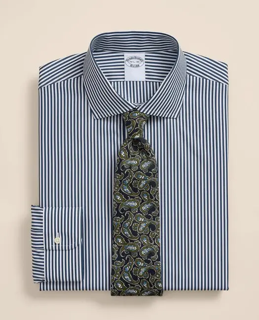 Brooks Brothers Pure Supima Cotton Regular-finish English Spread Collar, Stripe Dress Shirt - Navy