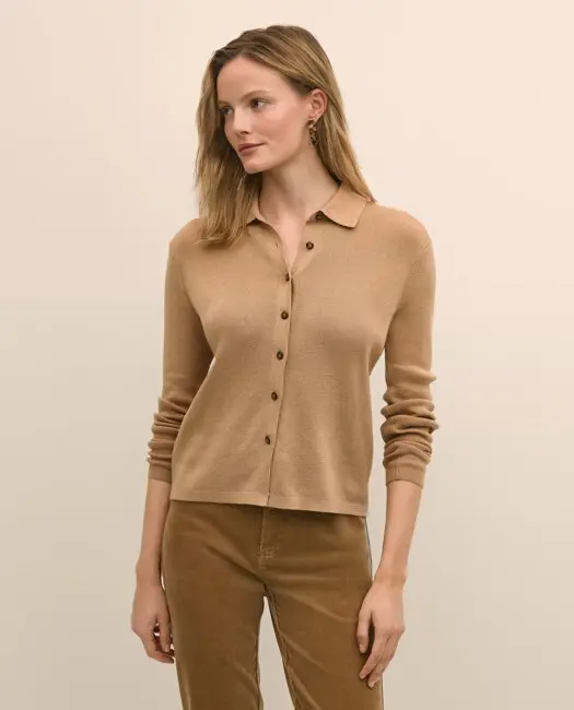 Brooks Brothers Mercerized Cotton Polo Cardigan | | Large - Camel