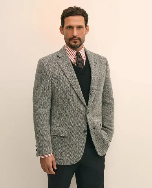 Brooks Brothers No. 1 Sack Sport Coat In Harris Tweed - Grey