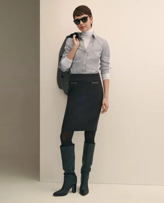 Brooks Brothers Wool Blend Horsebit-trim Pencil Skirt