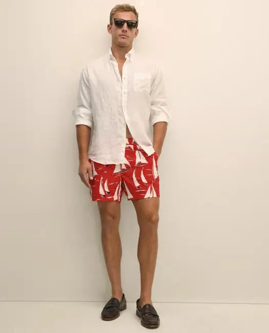 Brooks Brothers 5" Newport Sailing Swim Trunks - Red