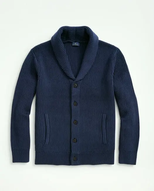 Brooks Brothers Ribbed Cotton Shawl Collar Cardigan - Navy