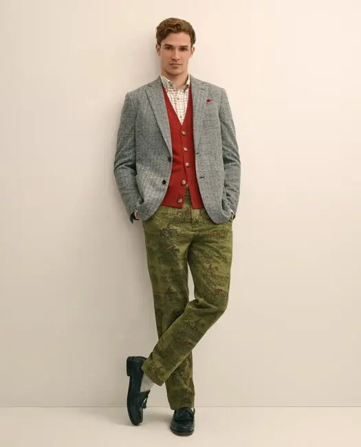 Brooks Brothers Cotton Equestrian Print Chino - Olive