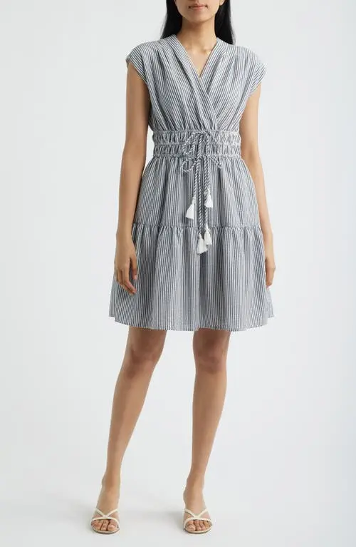 Julia Jordan Tiered Stripe Seersucker Dress - Navy Multi