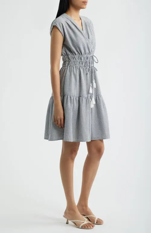Julia Jordan Tiered Stripe Seersucker V-neck Dress