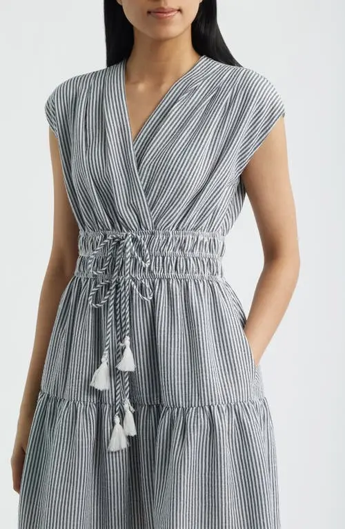 Julia Jordan Tiered Stripe Seersucker V-neck Dress