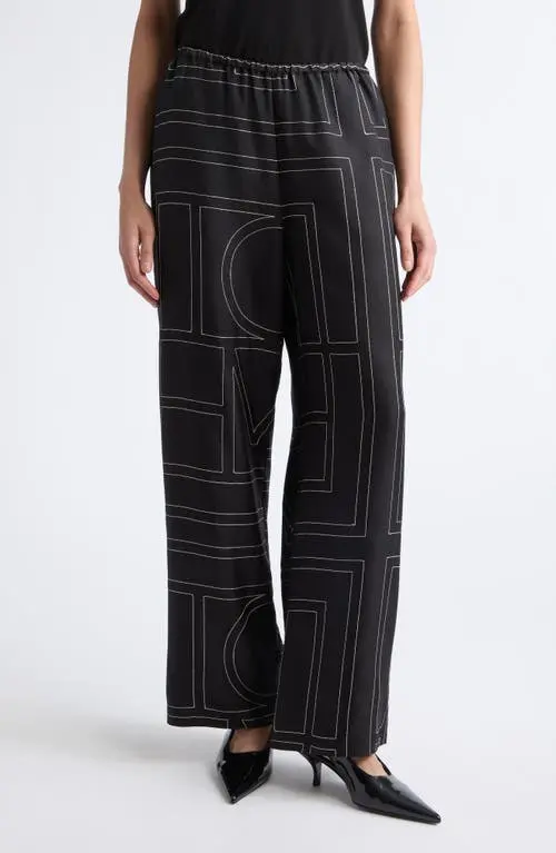 TOTEME Monogram Organic Silk Pajama Pants - Black