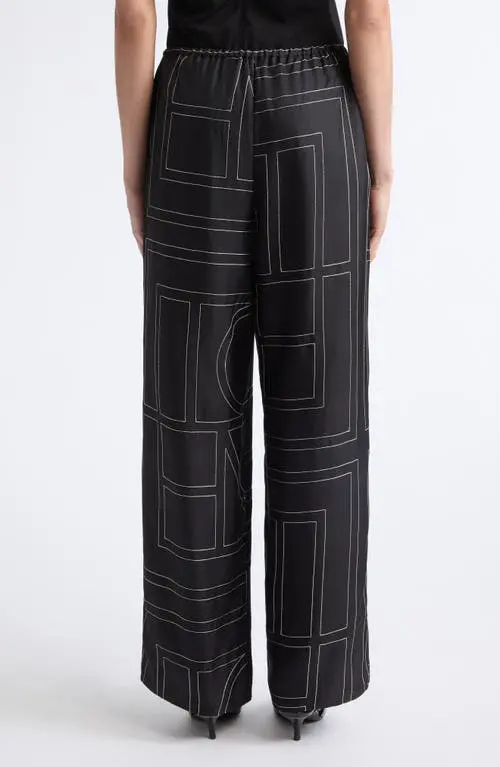 TOTEME Monogram Organic Silk Pajama Pants - Black
