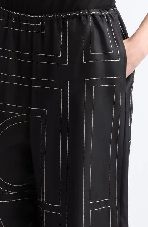 TOTEME Monogram Organic Silk Pajama Pants - Black