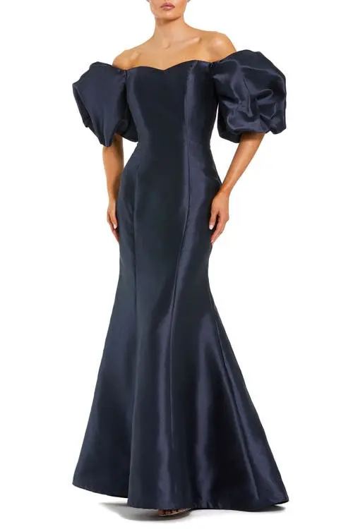 Mac Duggal Petite Sweetheart Off The Shoulder Puff Sleeve Gown - Midnight