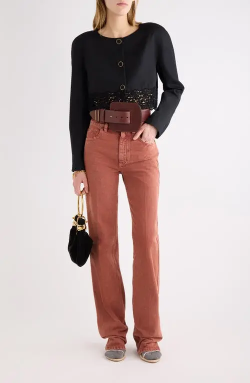Chloé Lace Trim Crop Wool Jacket