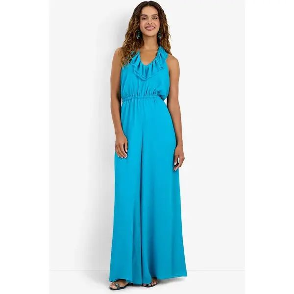 Trina Turk Jacksonville Georgette Jumpsuit - Coastal Cyan
