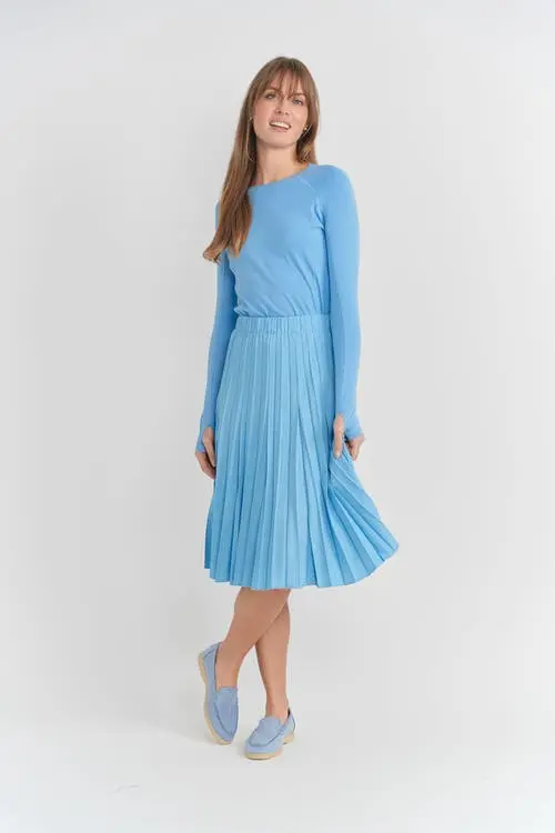 ASPECT Crinkle Pleated Elastic Waist Skirt With Merrow Edge - Linen