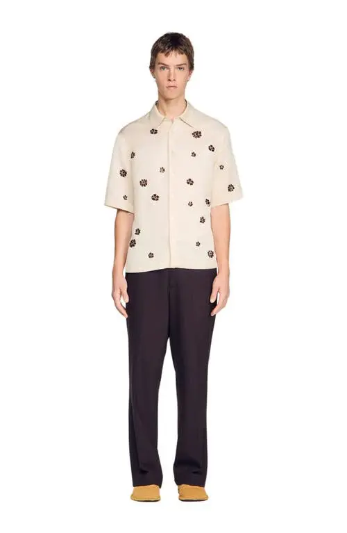 Sandro Loose-fit Floral Shirt - Ecru