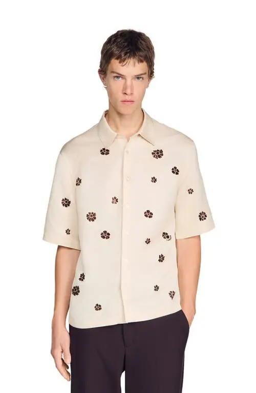 Sandro Loose-fit Floral Shirt - Ecru