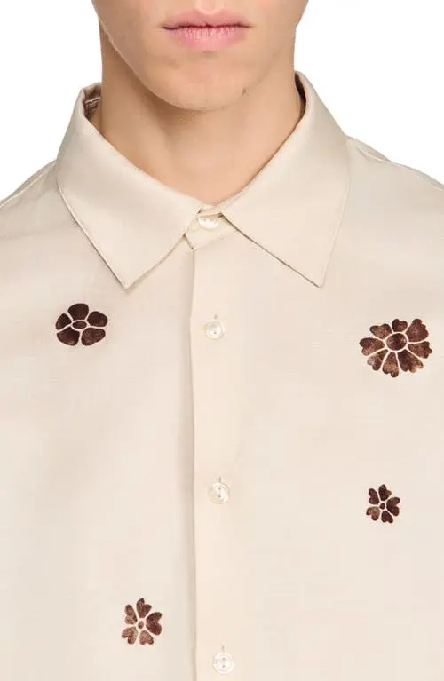 Sandro Loose-fit Floral Shirt - Ecru