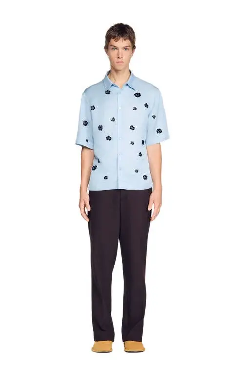 Sandro Loose-fit Floral Shirt - Sky Blue