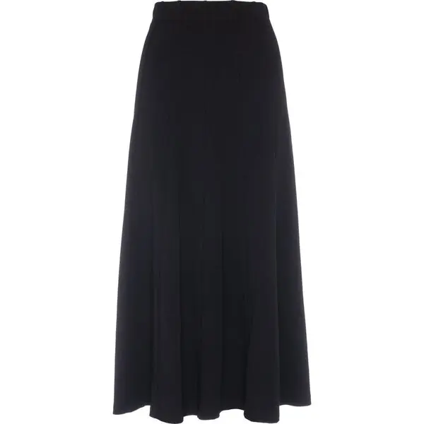 UNCLEAR Cotton Rib Covered Elastic Waistband Midi Panel Skirt - Black