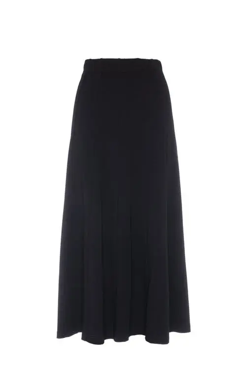 UNCLEAR Cotton Rib Covered Elastic Waistband Midi Panel Skirt